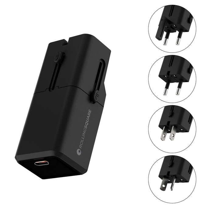 Rolling Square Pocket Travel Charger | USB-A + USB-C ports | US/EU/UK ...