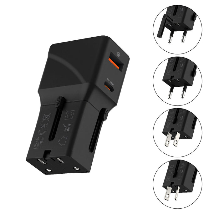 Rolling Square Pocket Travel Charger | USB-A + USB-C ports | US/EU/UK ...