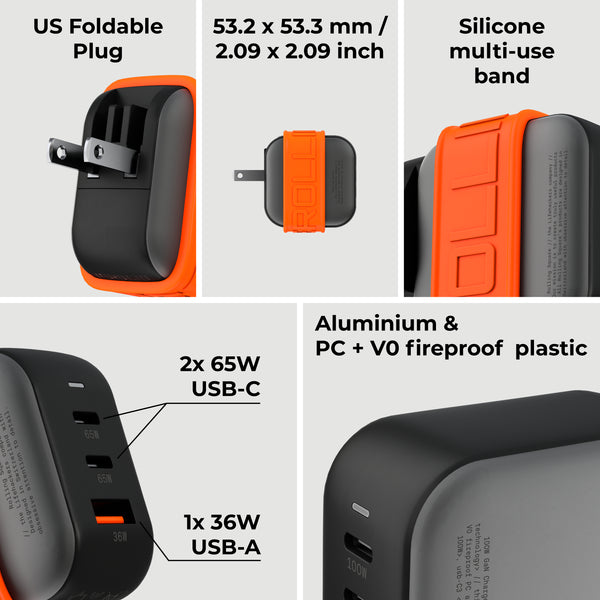 Rolling Square GaN Charger 65W | 2x USB-C ports | 1x USB-A port | US/EU ...